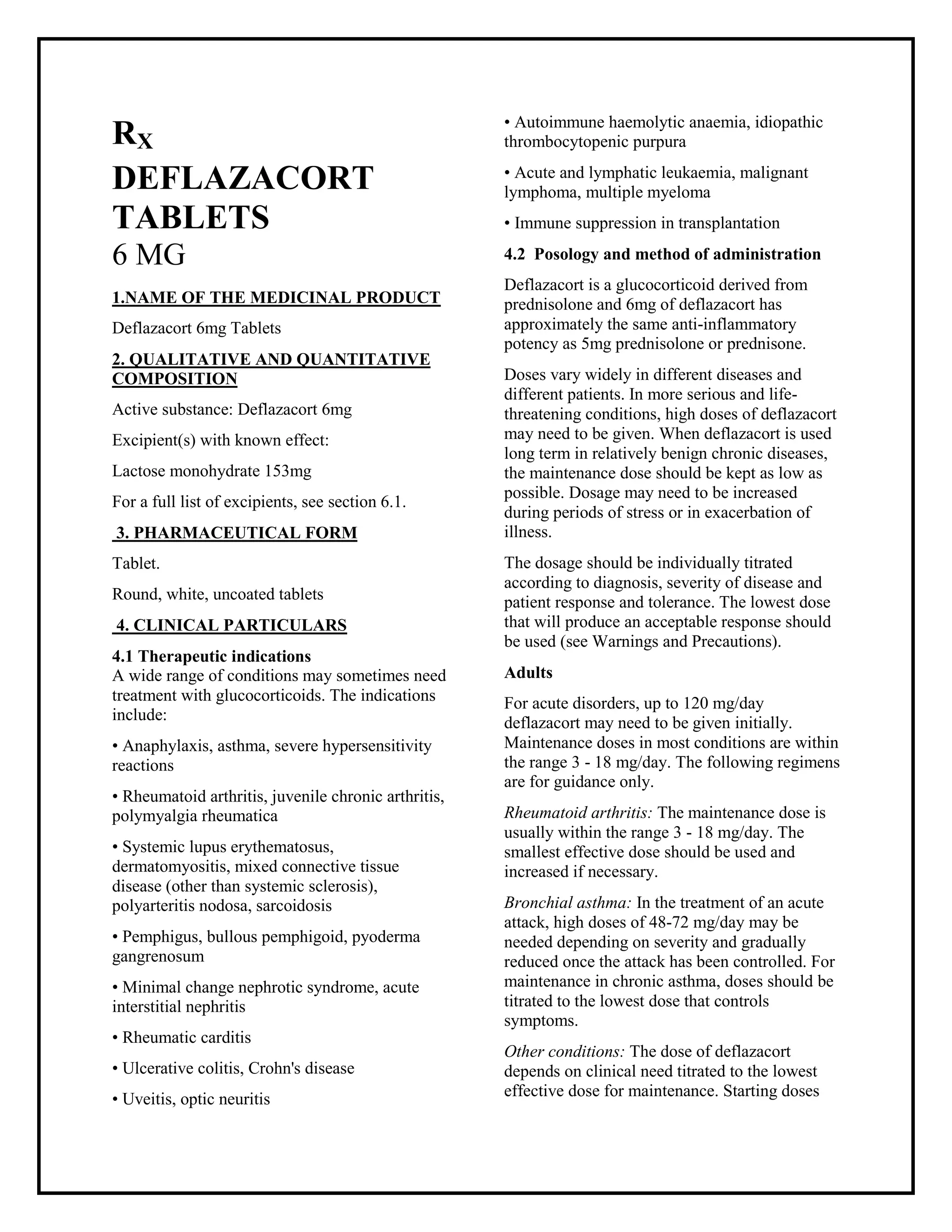 Deflazacort 6mg tablets smpc taj pharmaceuticals | PDF