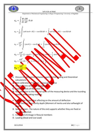 Deflection of curved beam |Strength of Material Laboratory | PDF