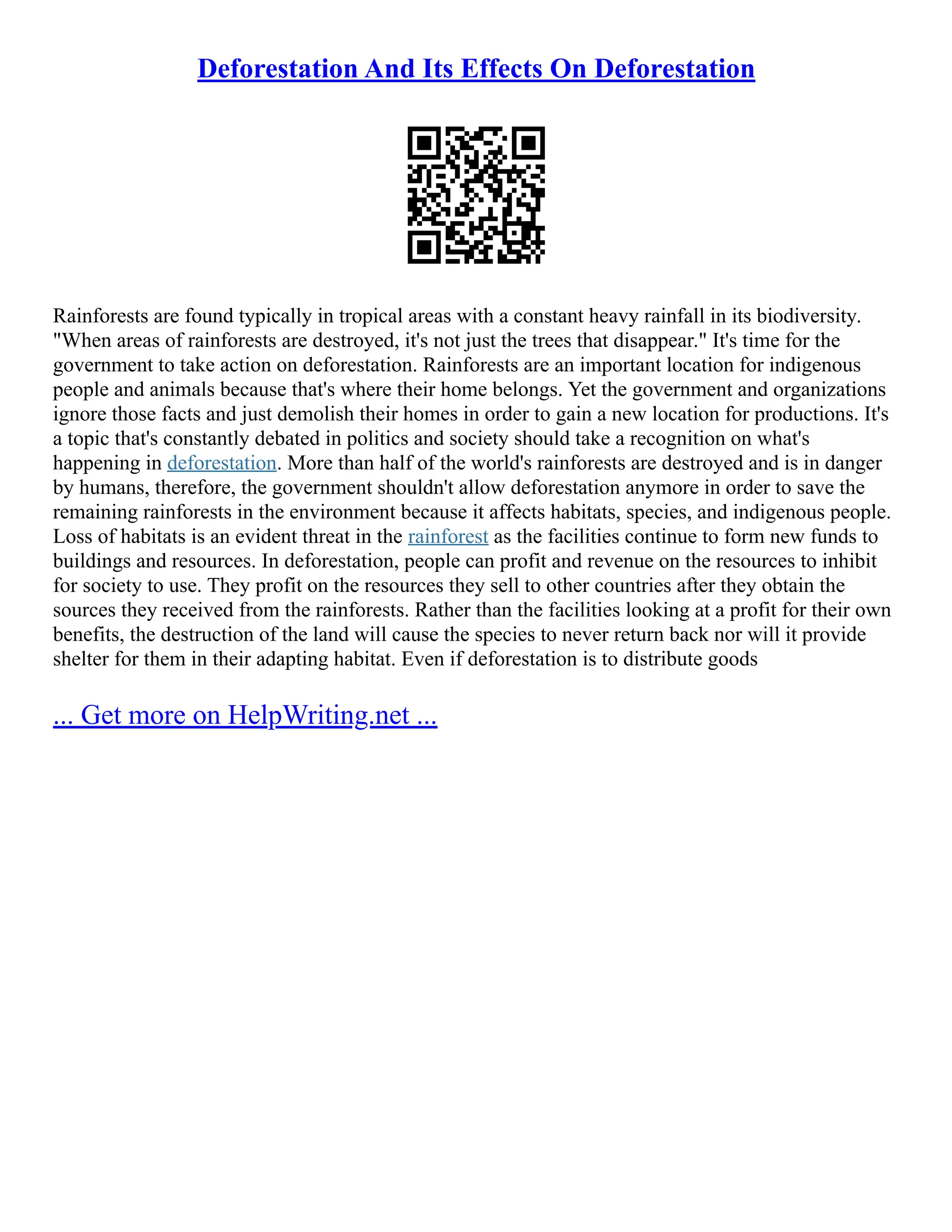 Deforestation And Its Effects On Deforestation | PDF