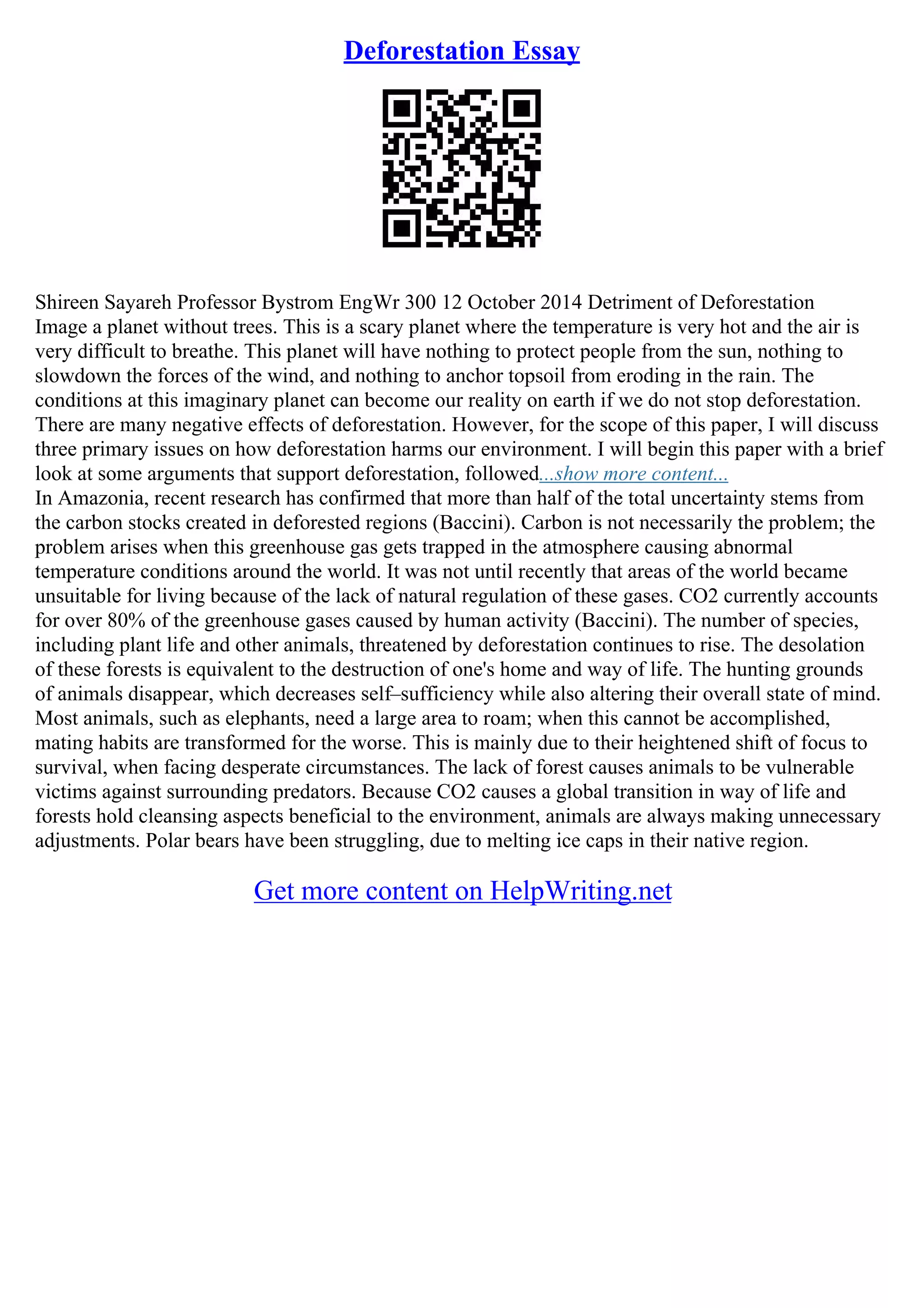 Deforestation Essay | PDF