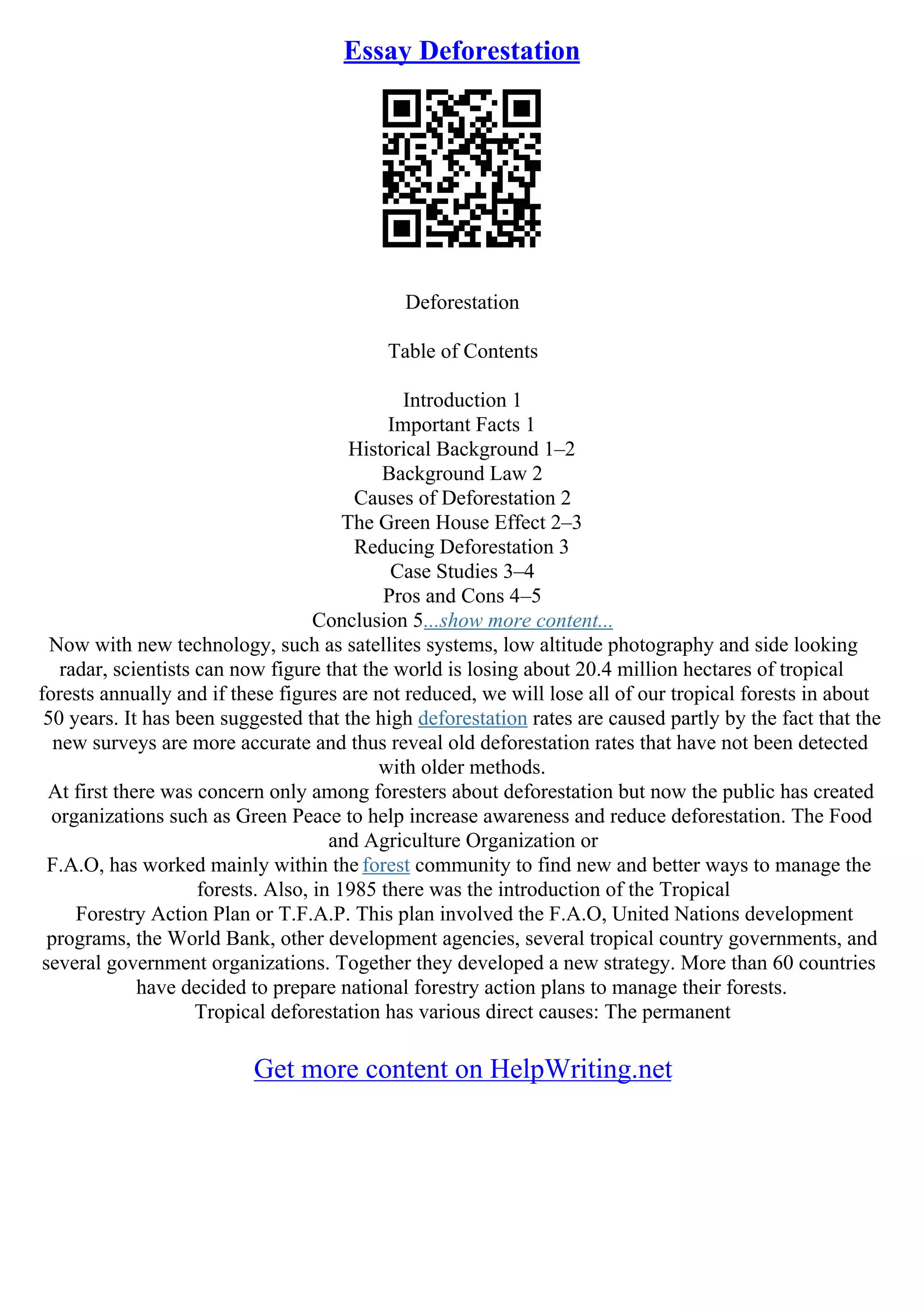 Deforestation Essay | PDF