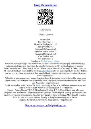 Deforestation Essay | PDF