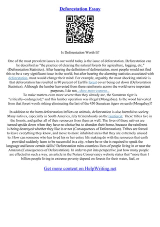 Deforestation Essay | PDF