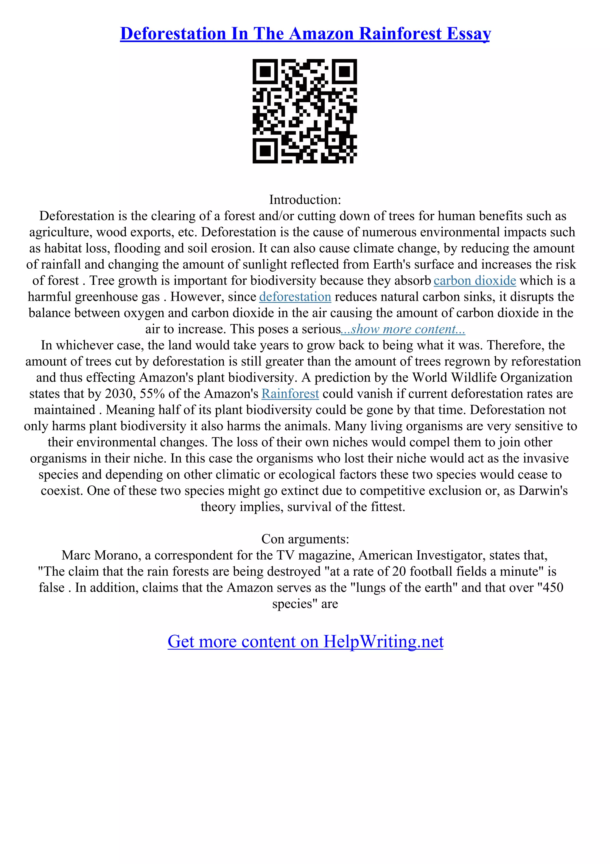 Deforestation Essays | PDF