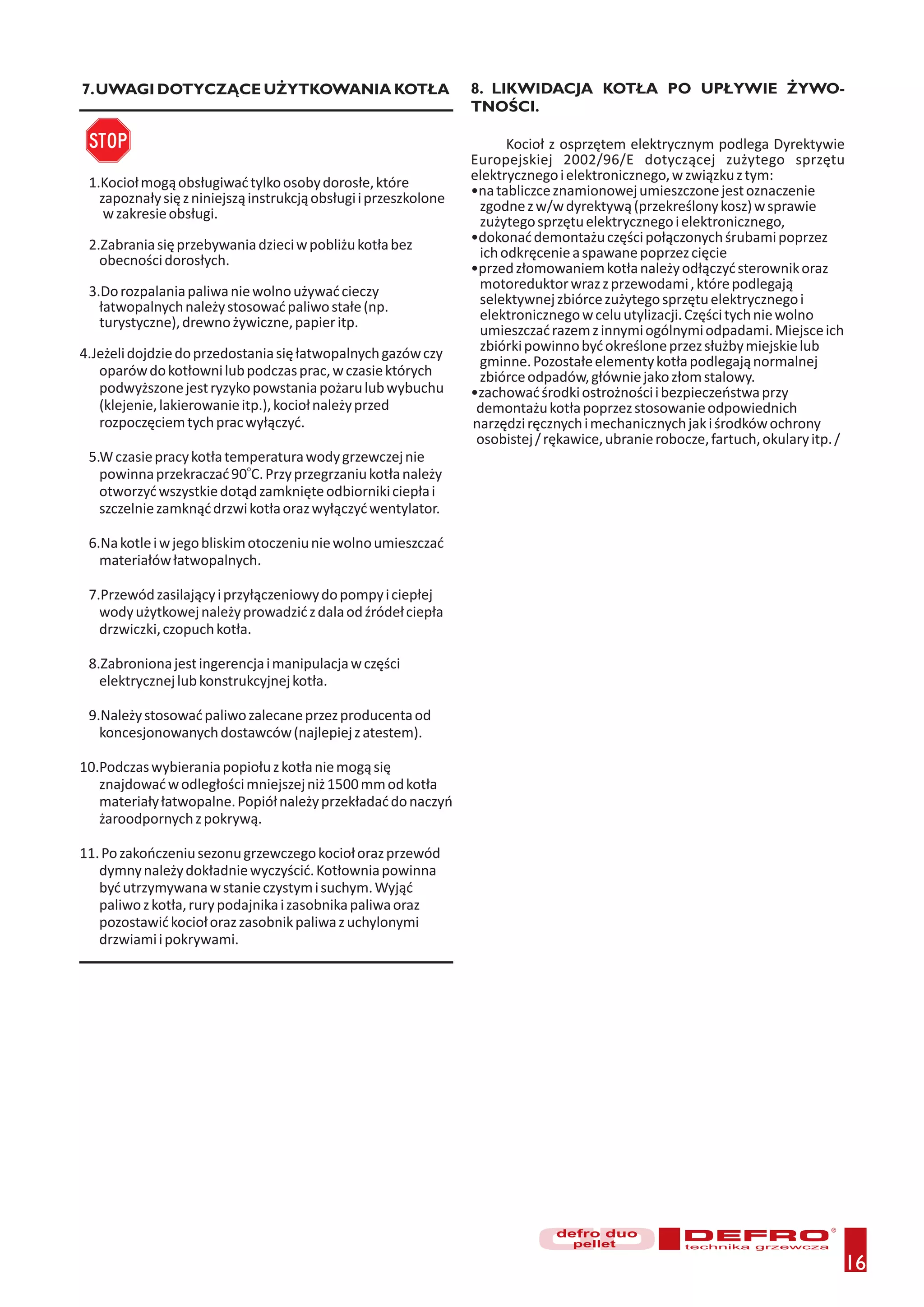 DEFRO DUO PELLET - Instrukcja obsługi kotła | PDF