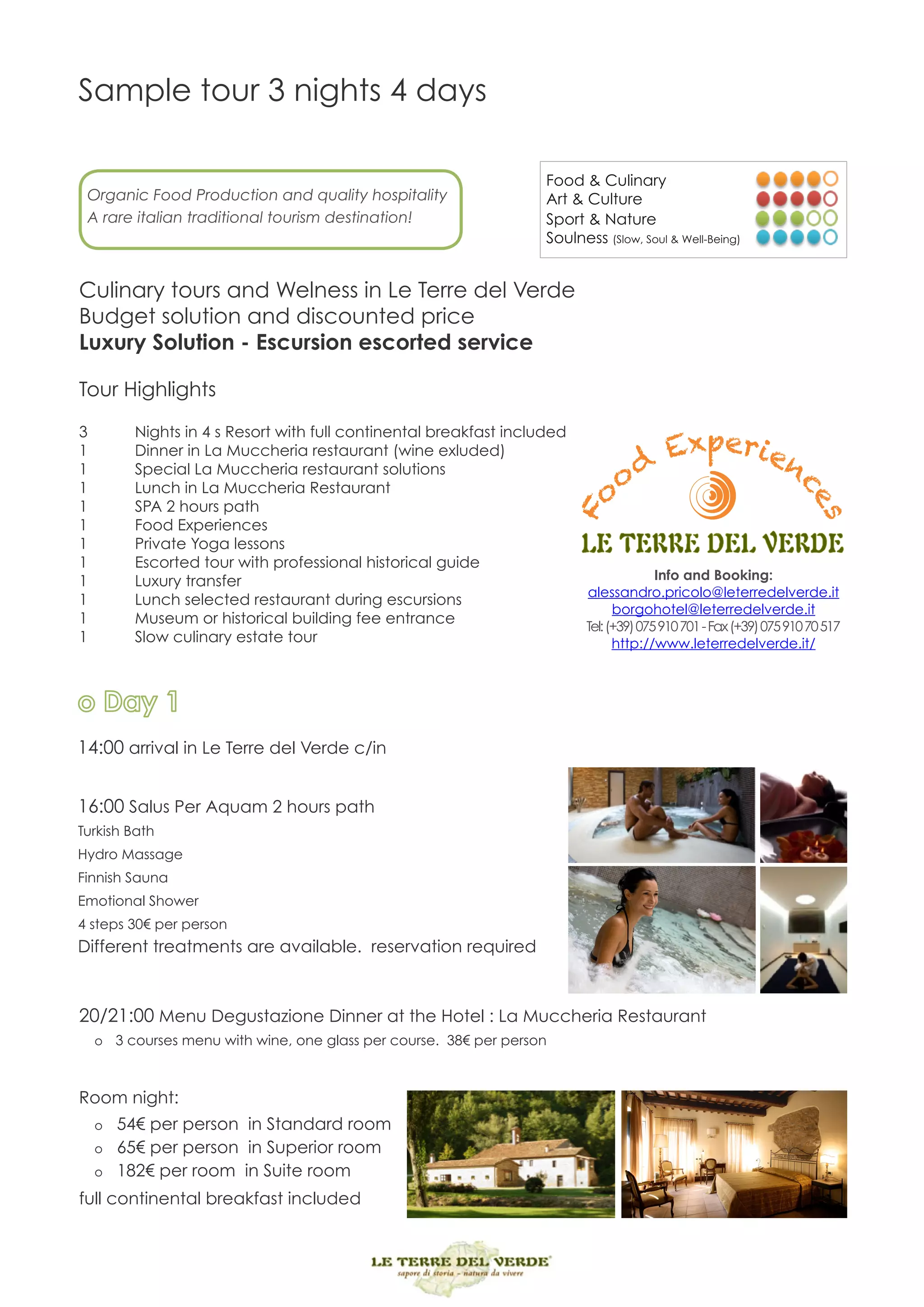 3 nights Sample culinary tour in Le Terre del Verde B2B service | PDF