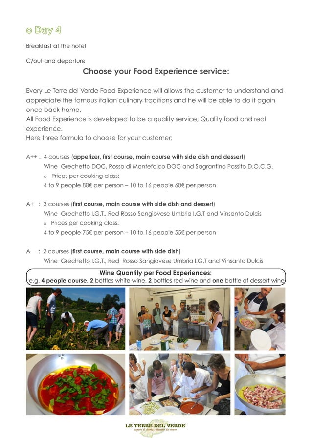 3 nights Sample culinary tour in Le Terre del Verde B2B service | PDF