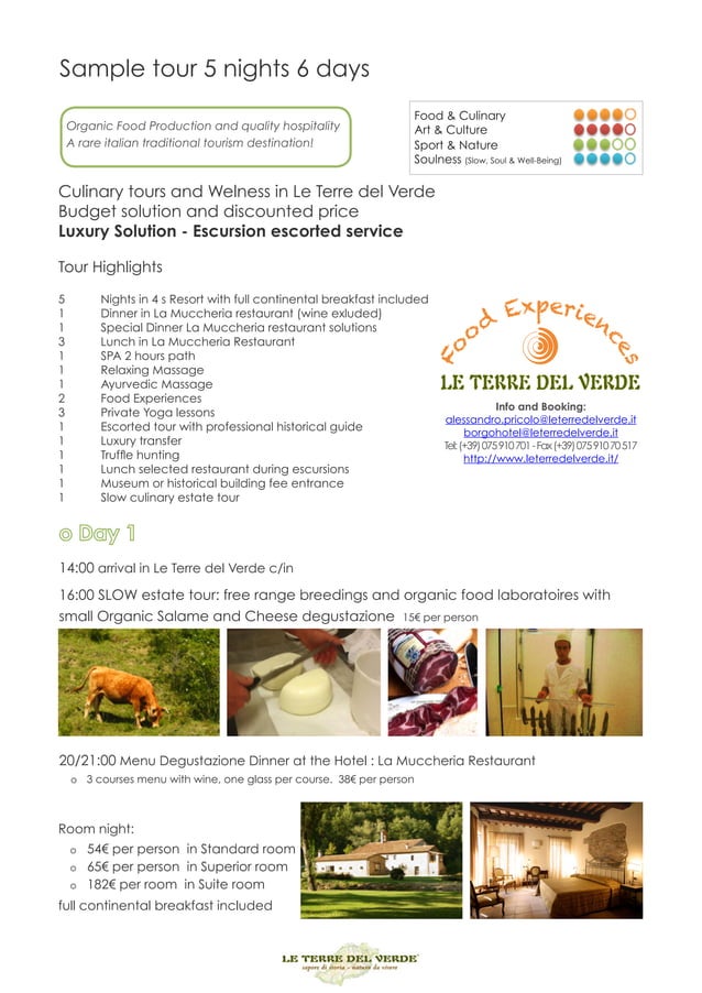 5 nights Sample culinary tour in Le Terre del Verde B2B service | PDF ...