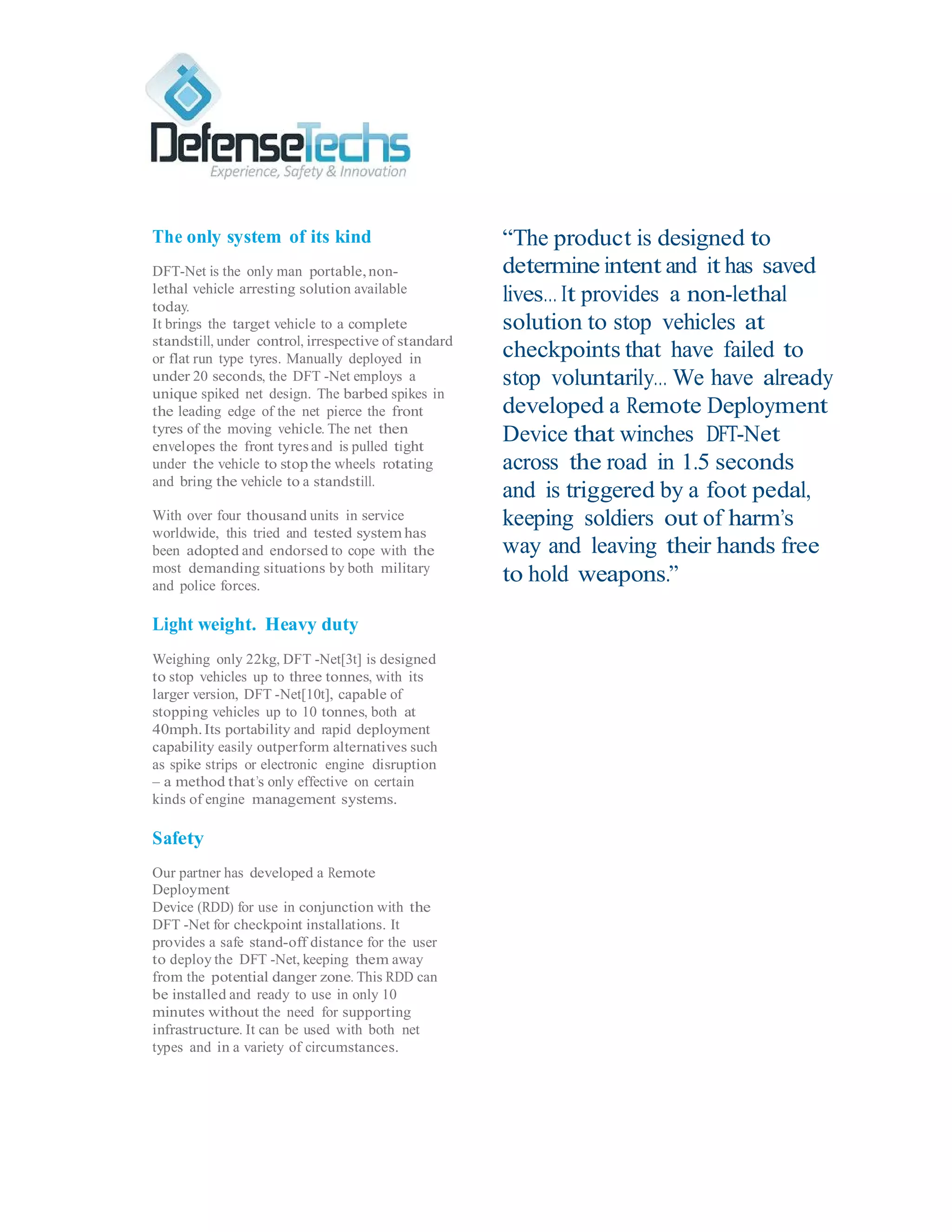 Deft net vehicle-arresting-system defensetechs | PDF