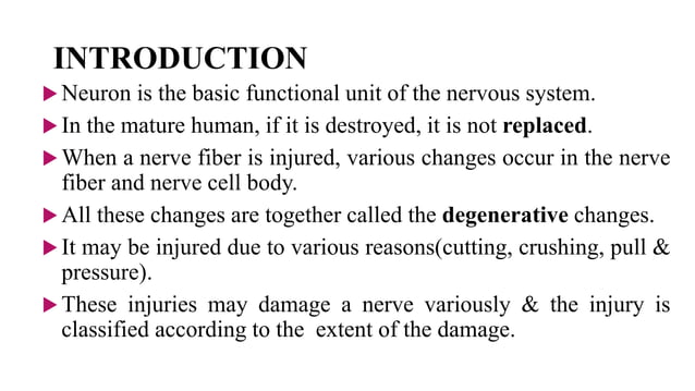 Degeneration & regeneration of nerve fiber.ppt by Dr. PANDIAN M. | PPT | Brain and Nervous ...