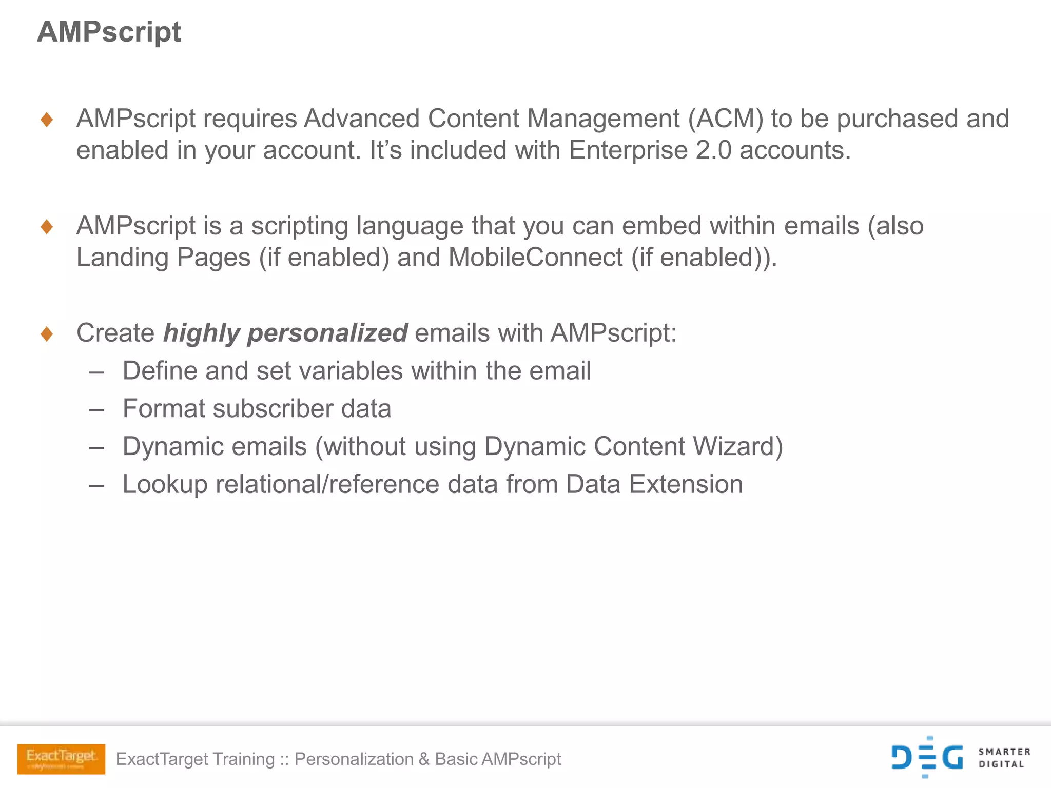 ExactTarget Training: Personalization & AMPscript | PPTX