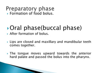 It is the process by which food is passed from oral cavity to stomach ...