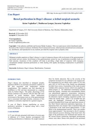 Bowel perforation in Dego’s disease: a lethal surgical scenario Ketan | PDF
