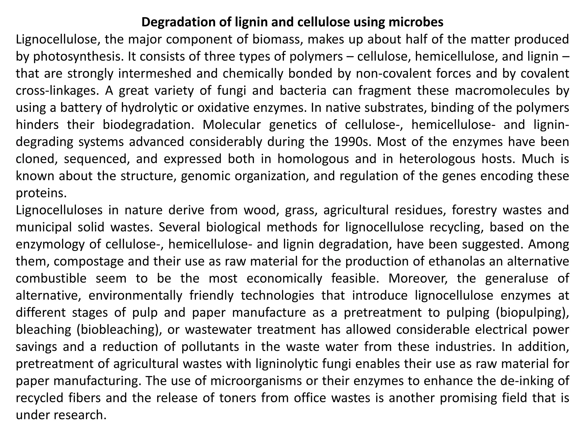 Degradation of lignin and cellulose using microbes | PPTX