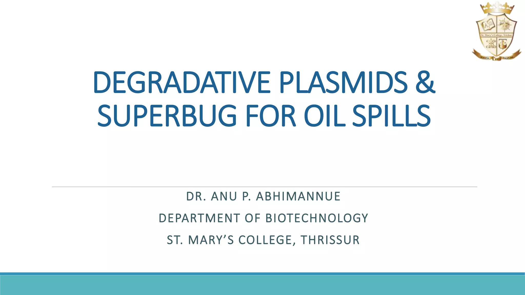 Degradative plasmids & superbug for oil spills | PPTX