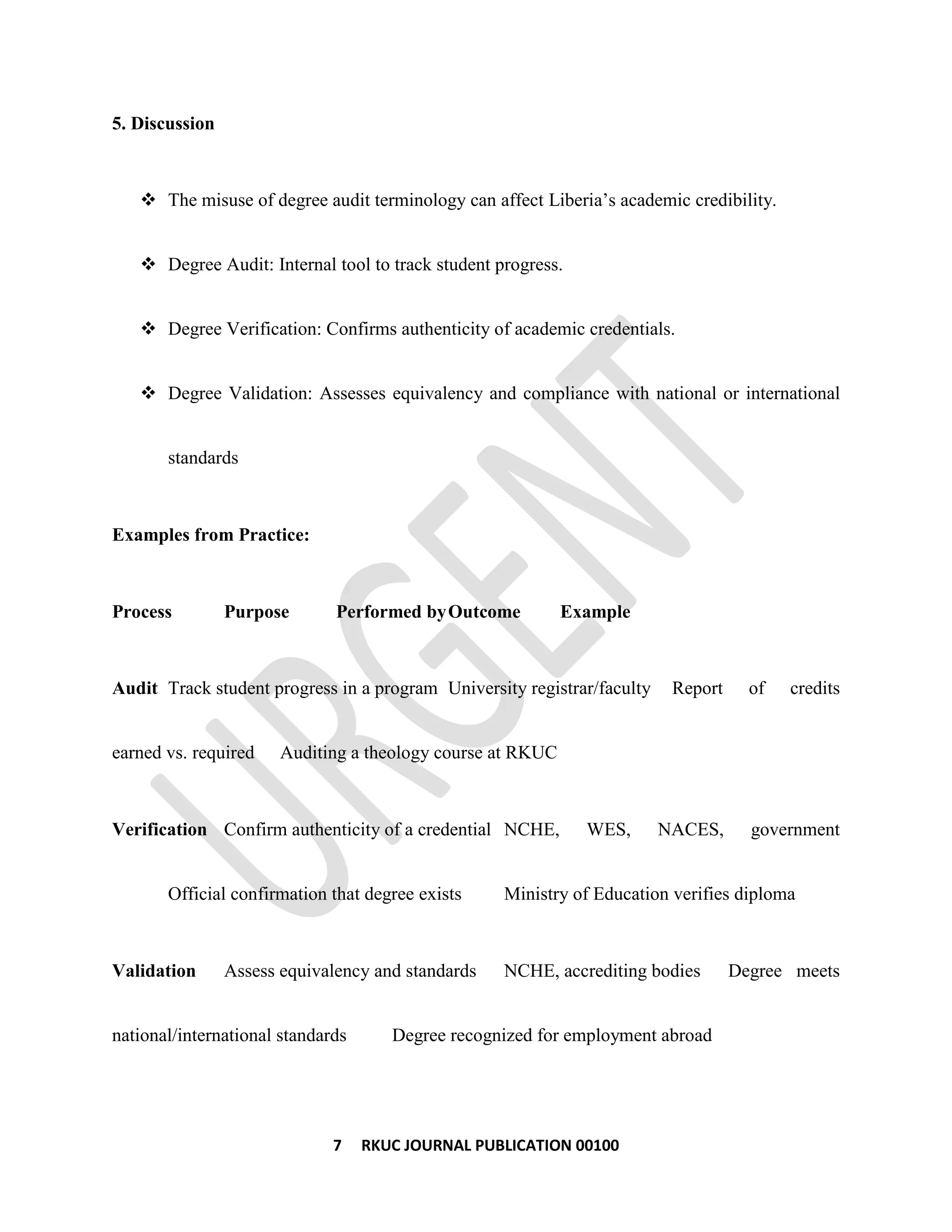 DEGREE AUDIT MISCONCEPTION IN LIBERIA: A CASE STUDY ON DEGREE ...