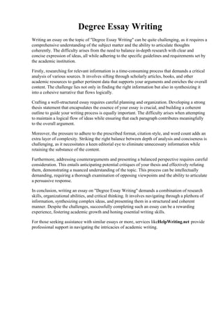 Degree Essay Writing. College Sample Scholarship Essays Master of ...