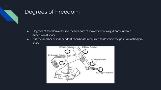 Degree of Freedom In Robots, Basics of DOF | PPTX