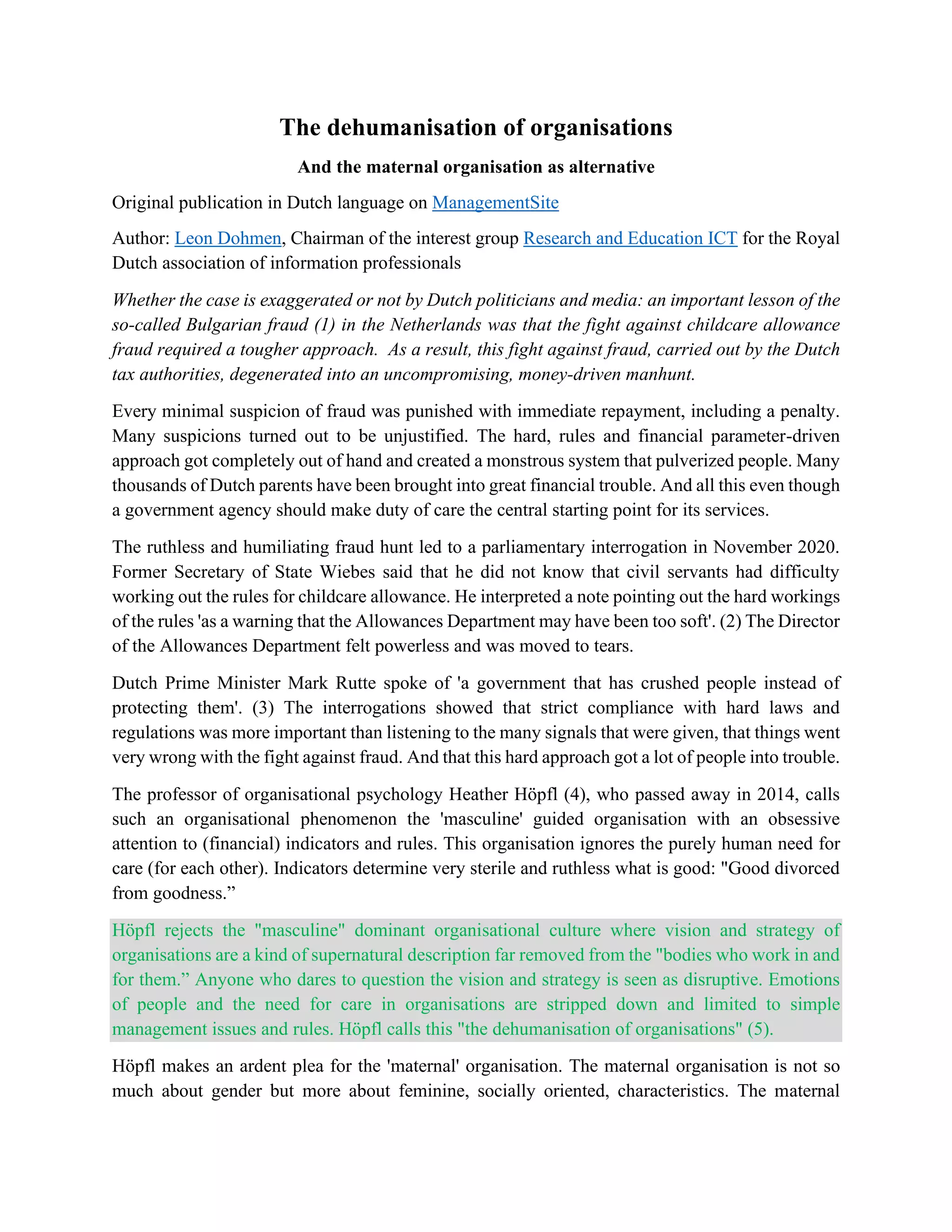 The dehumanisation of organisations | PDF