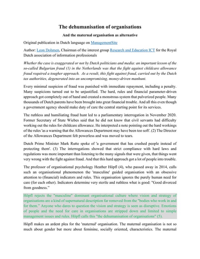 The dehumanisation of organisations | PDF