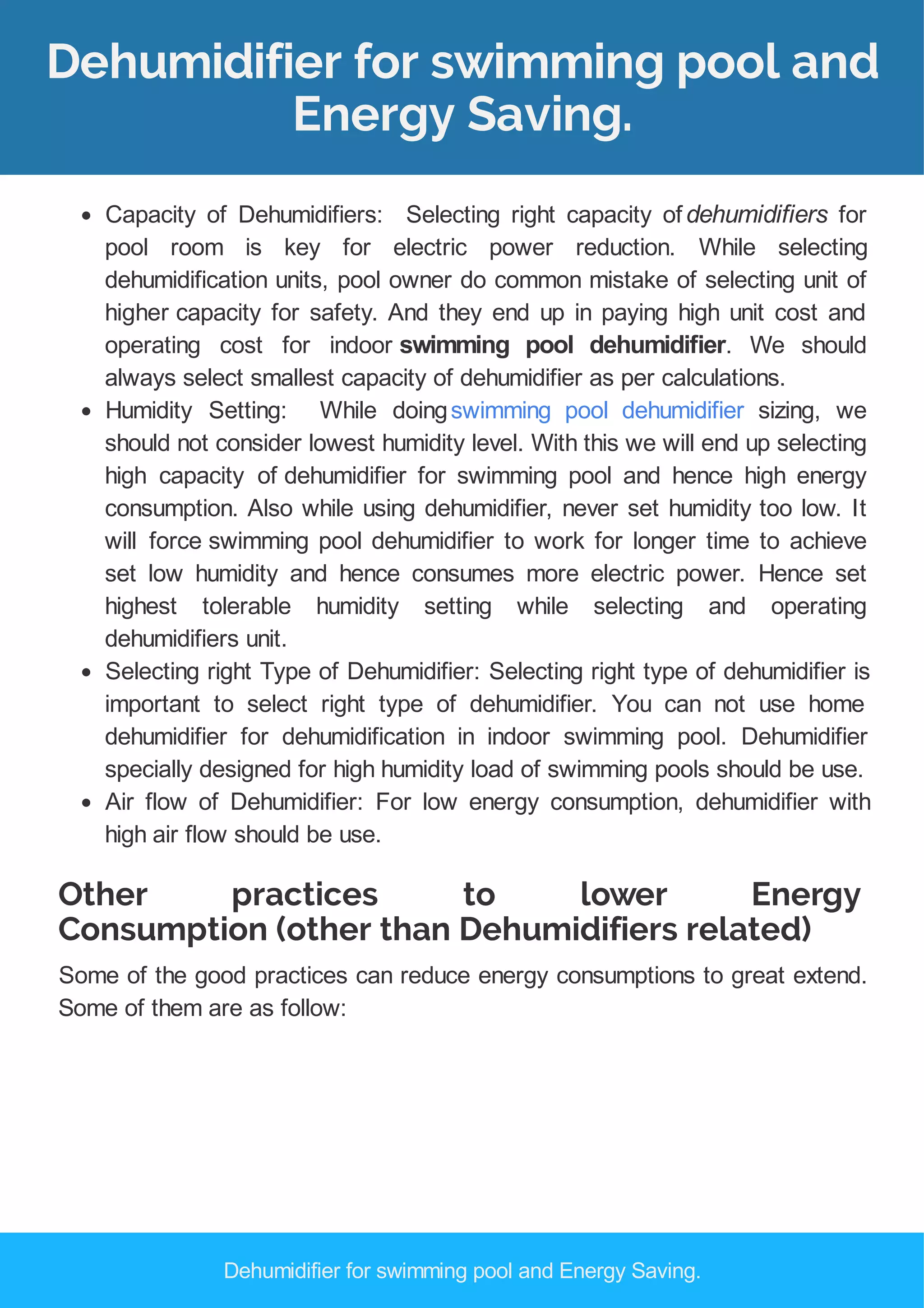 Dehumidifier for swimming pool and energy saving | PDF