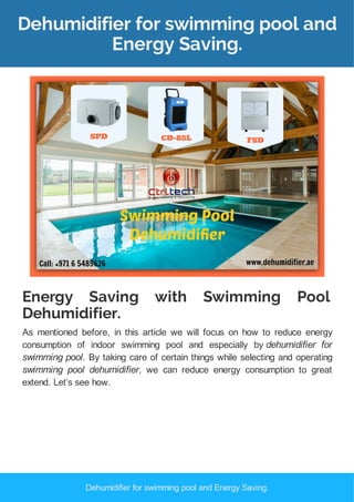 Dehumidifier for swimming pool and energy saving | PDF