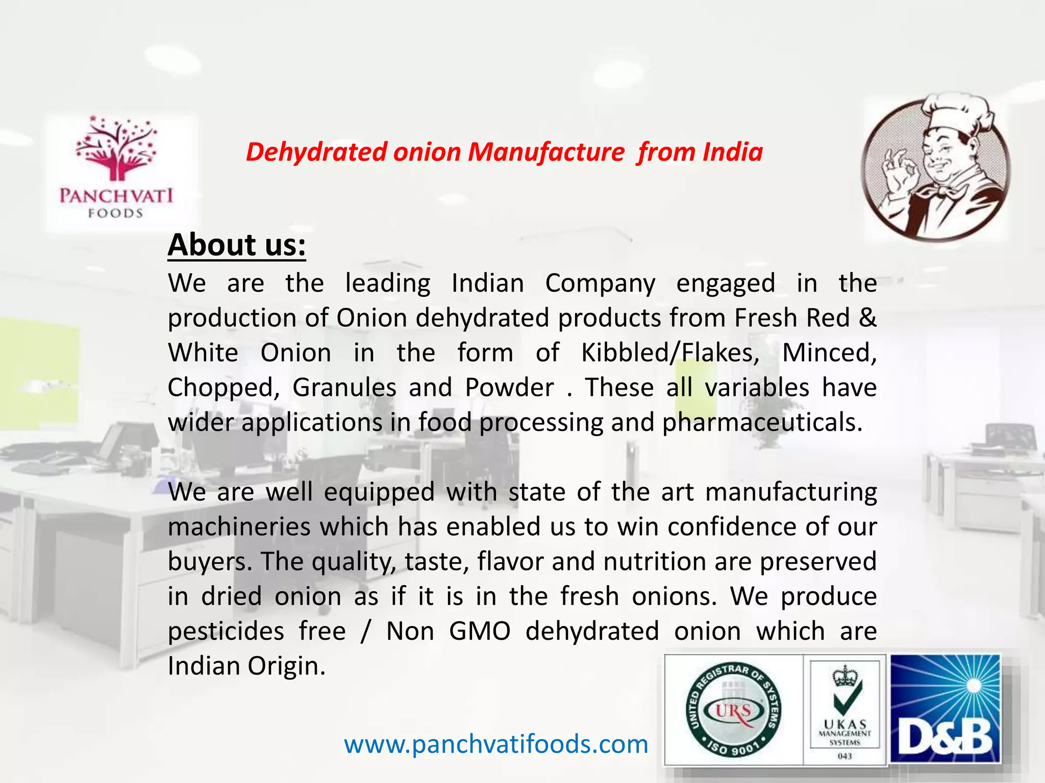 Dehydrated onion manufacturing process | PPTX