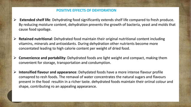 DEHYDRATION IN FOODS AND FOOD PRESERVATION | PPTX