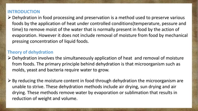 DEHYDRATION IN FOODS AND FOOD PRESERVATION | PPTX