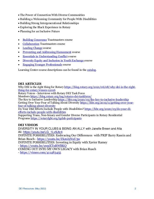 Diversity, Equity, and Inclusion in Rotary - Handout | PDF
