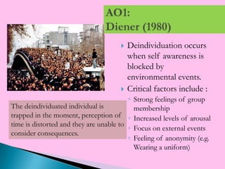 Deindividuation (Social psychological theories of aggression) A2 | PPT