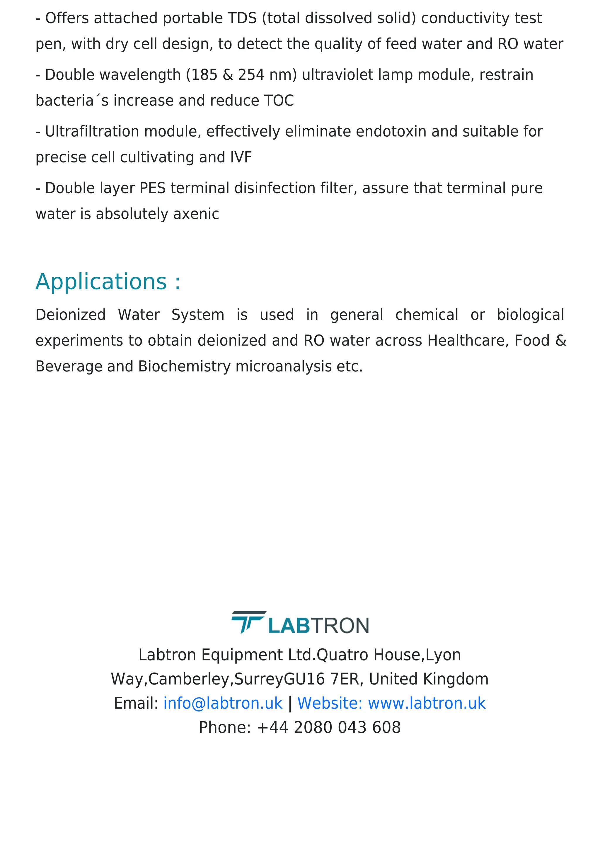 Deionized Water System | PDF