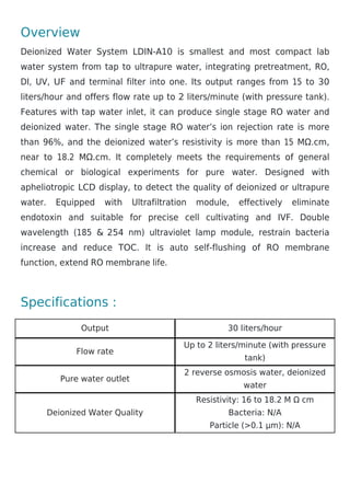 Deionized Water System | PDF