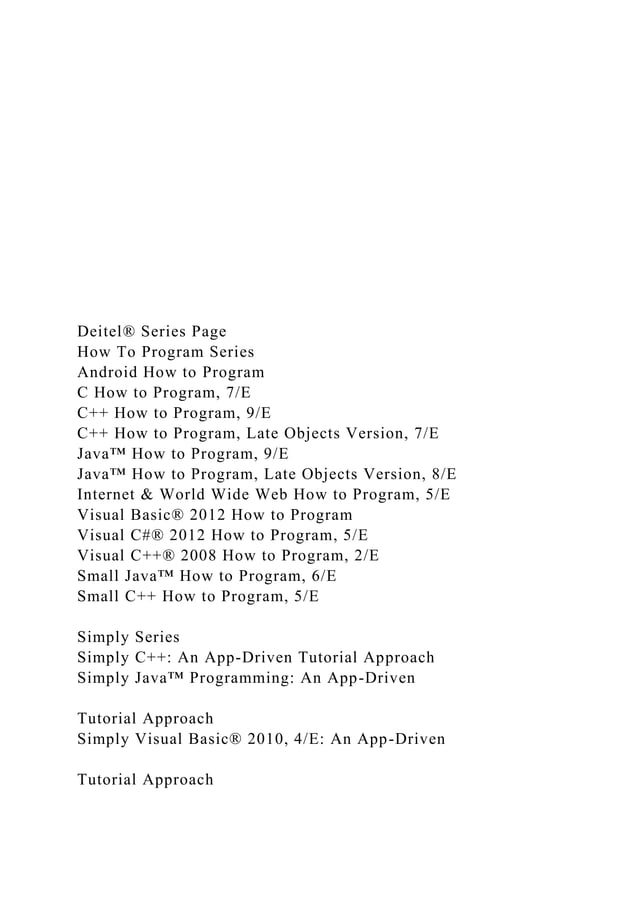 Deitel® Series PageHow To Program SeriesAn.docx | Programming Languages ...