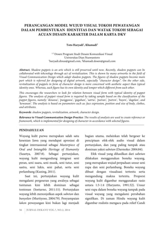 PERANCANGAN MODEL WUJUD VISUAL TOKOH PEWAYANGAN DALAM PEMBENTUKAN IDENTITAS DAN WATAK TOKOH ...