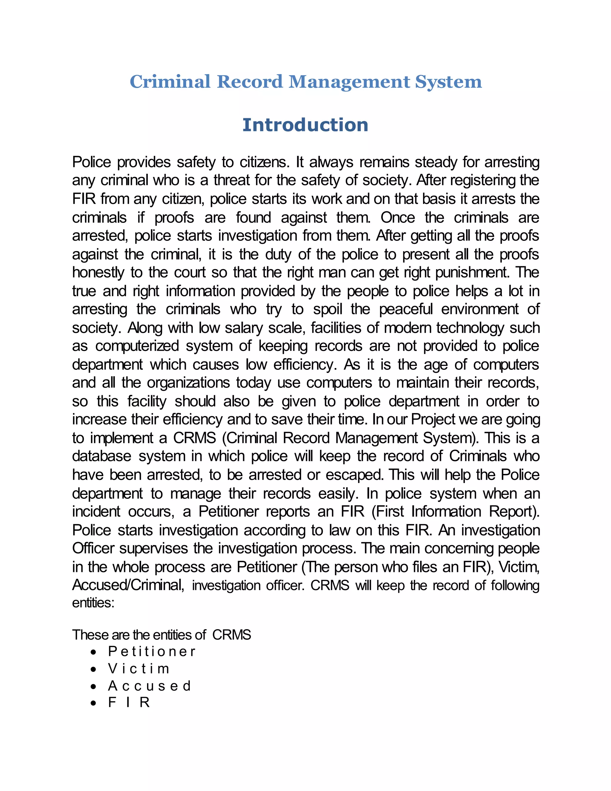 Crime Record Management System (CRMS) | DOCX