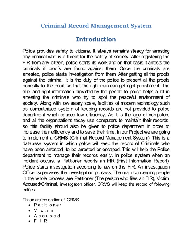Crime Record Management System (CRMS) | DOCX