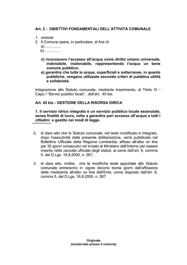 Del. modifiche statuto comunale | PDF