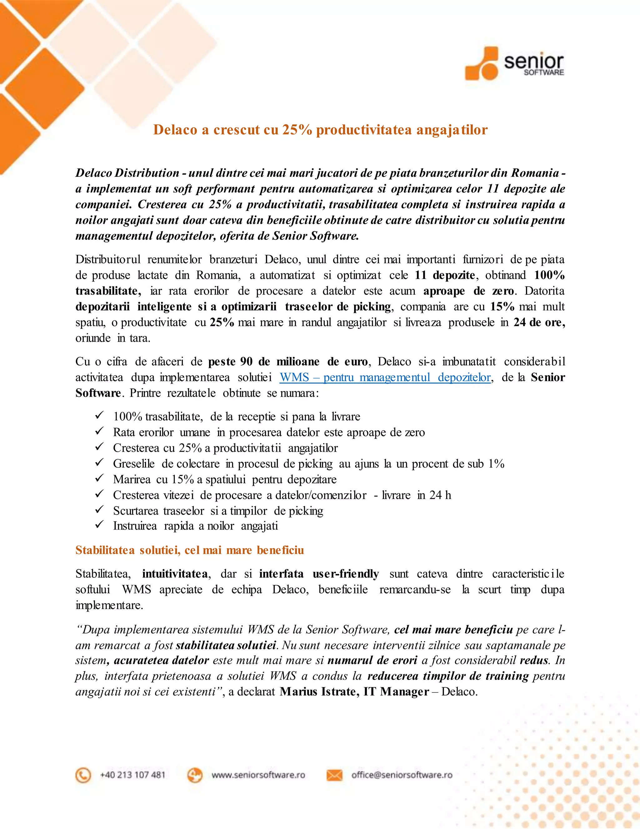 Delaco a crescut cu 25% productivitatea angajatilor | PDF