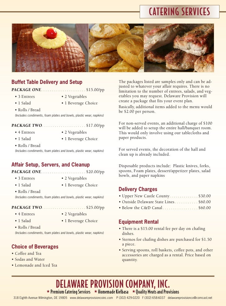 Delaware Provision Catering Menu