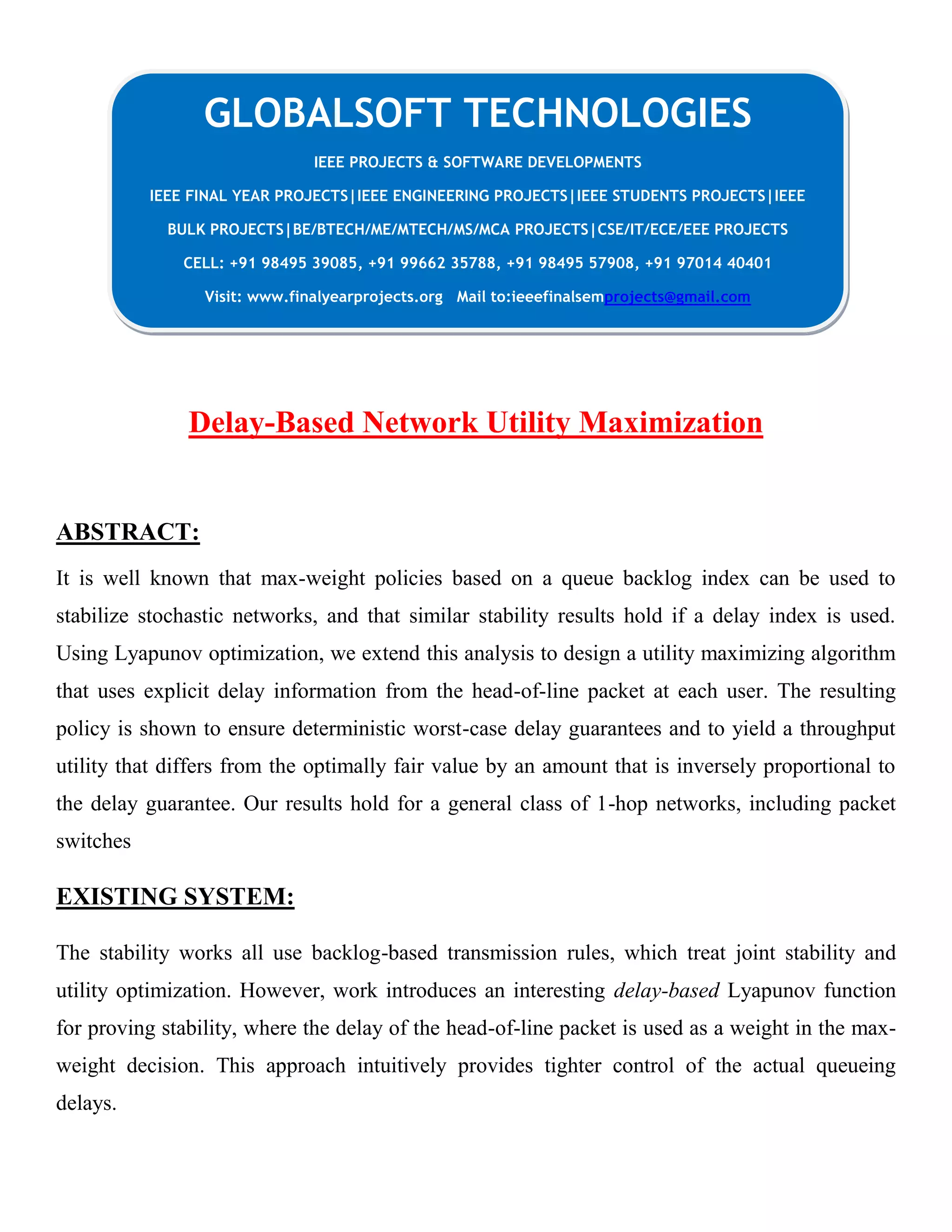 Delay based network utility maximization | PDF
