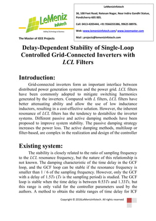 Delay dependent stability of single-loop controlled grid-connected inverters with lcl filters | PDF