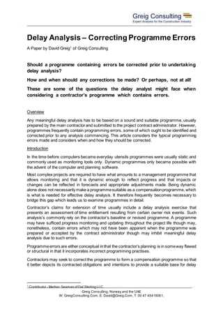 Delay Analysis - Correcting for Programme Errors | PDF