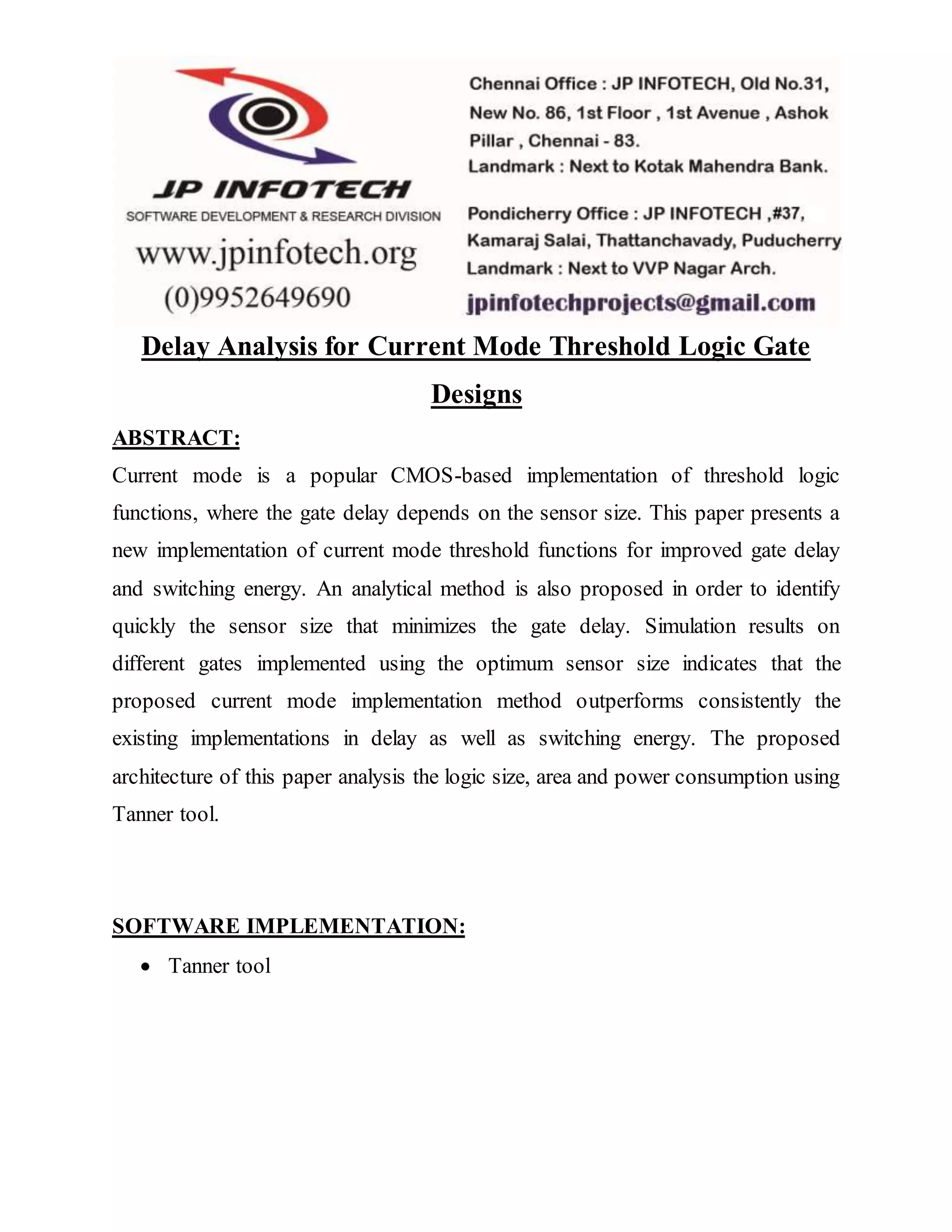 Delay Analysis for Current Mode Threshold Logic Gate Designs | DOCX