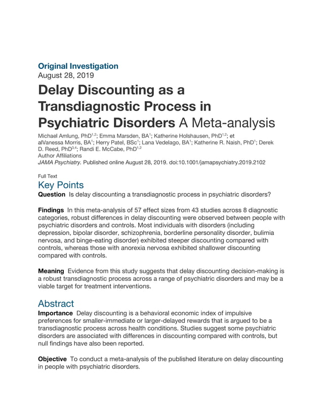 Delay discounting | PDF | Mental Health | Diseases and Conditions