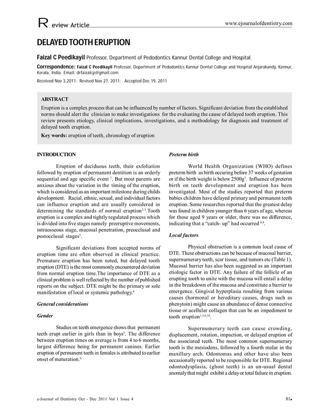 Delayed eruption | PDF | Dental Health | Diseases and Conditions