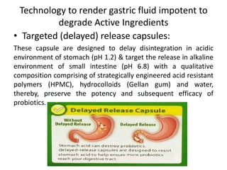Delayed release capsules with probiotics, prebiotics, enzymes and ...