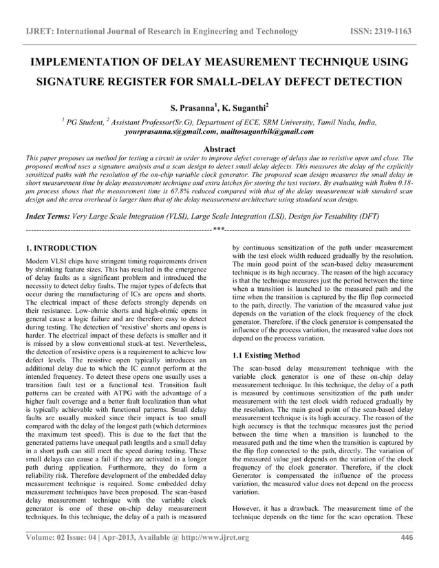 Delay measurement technique using signature register for small delay defect detection | PDF