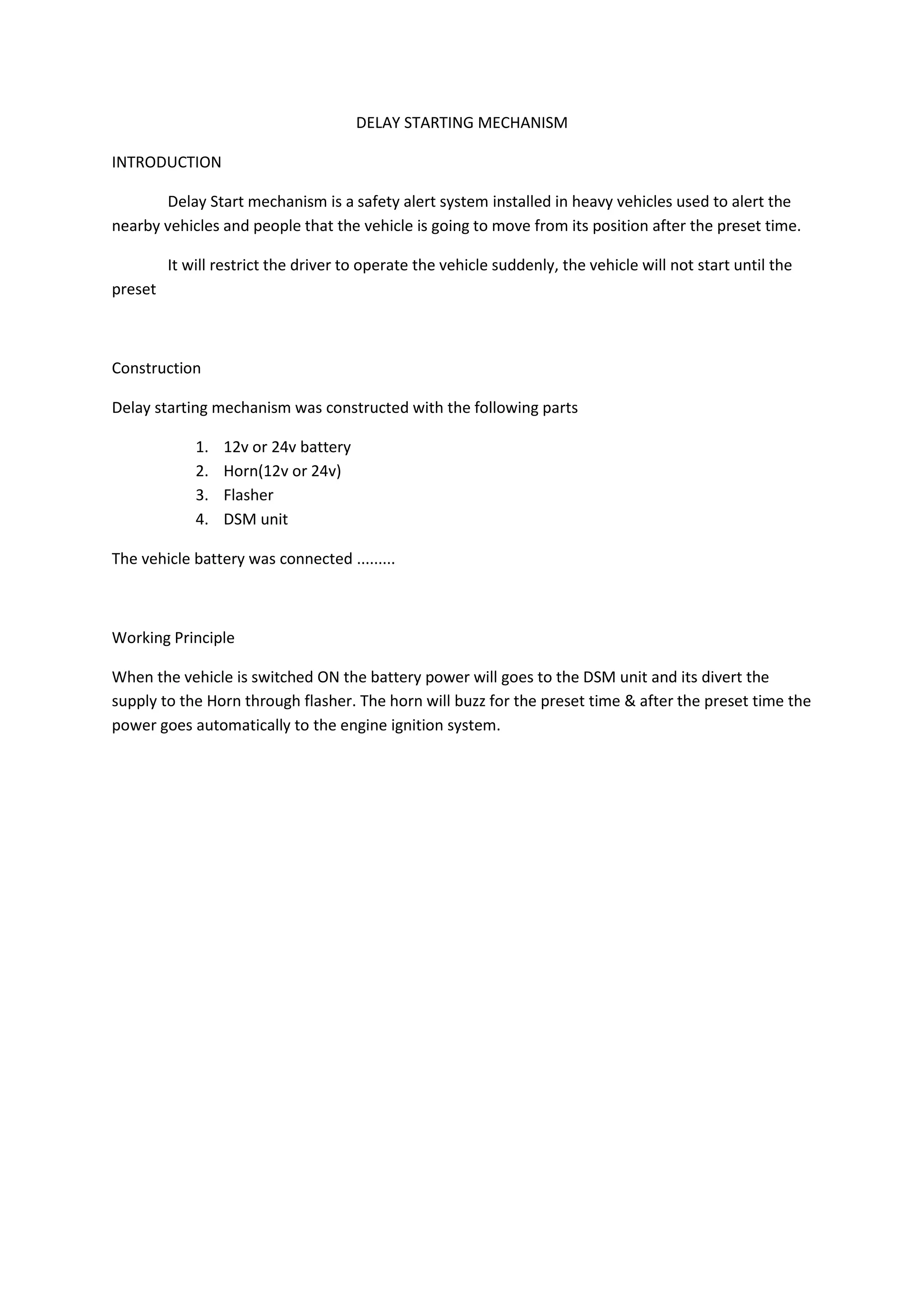 Delay starting mechanism | DOCX