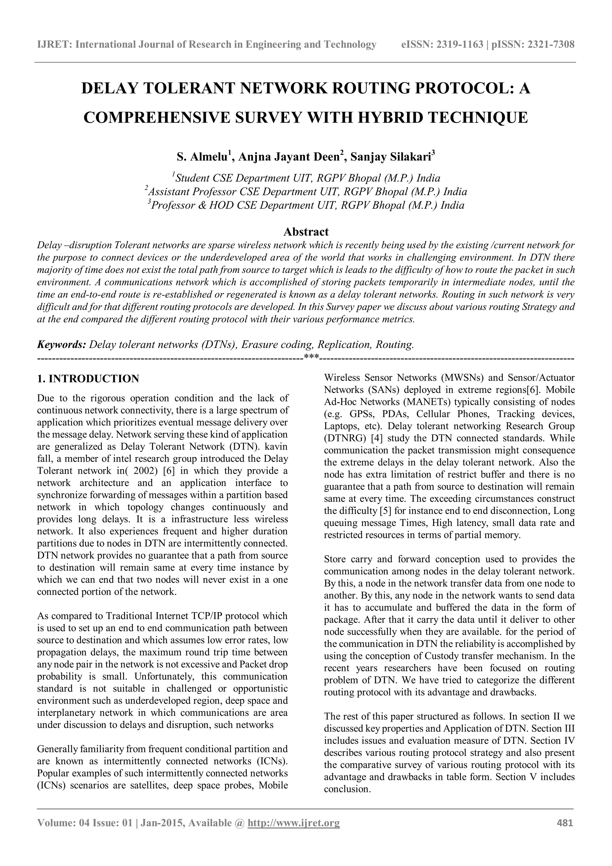 Delay tolerant network routing protocol a comprehensive survey with hybrid technique | PDF